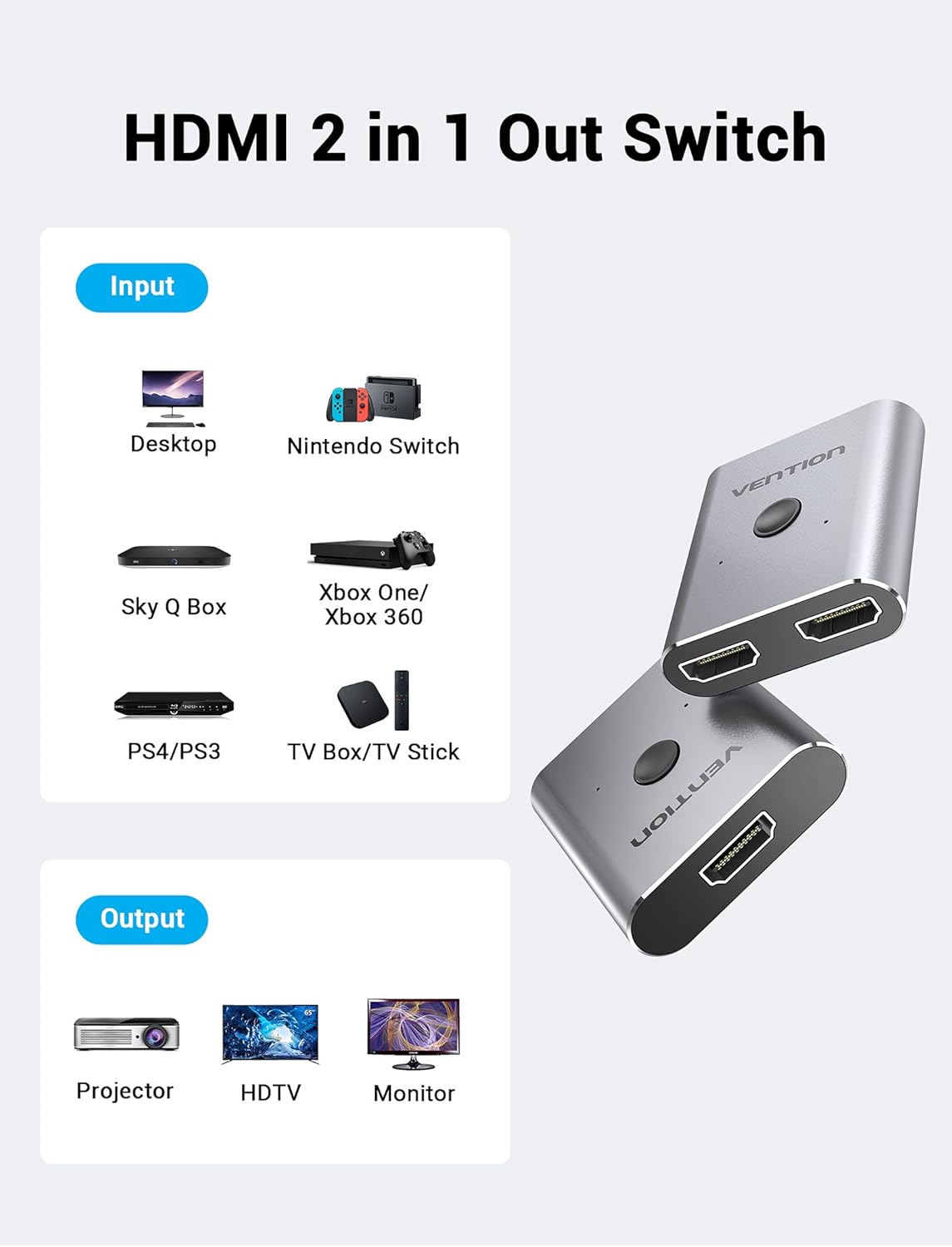 Vention HDMI Switch 2-Port 4K 2.0 Bi-Directional Metal AFUH0 - nxt.cy ...