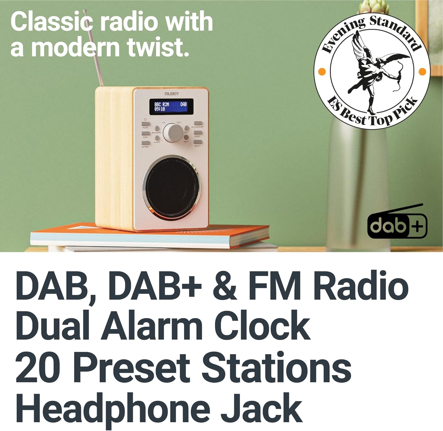 Majority BARTON FM/DAB Radio with Dual Alarm & LED Display (Walnut ...