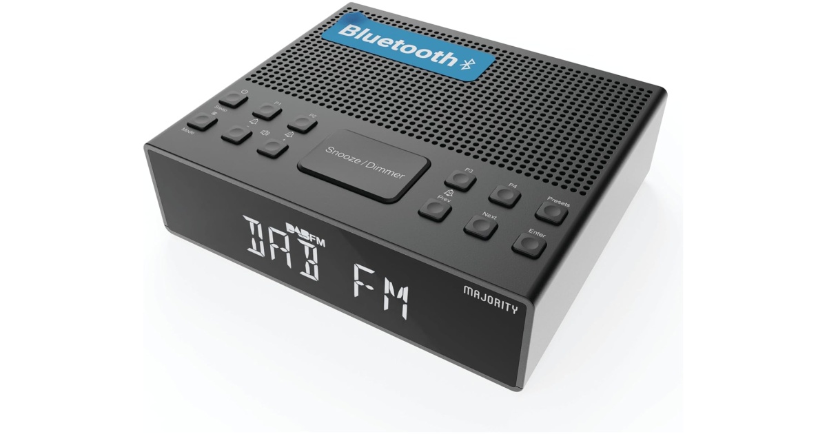 Majority KNAPWELL Bedside FM/DAB Radio Clock with Dual Alarm Bluetooth ...