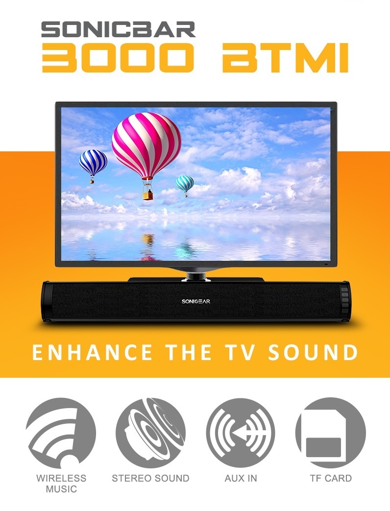 SonicGear SONICBAR 3000 Soundbar for TV/PC 40W RMS Bluetooth, SD Card ...