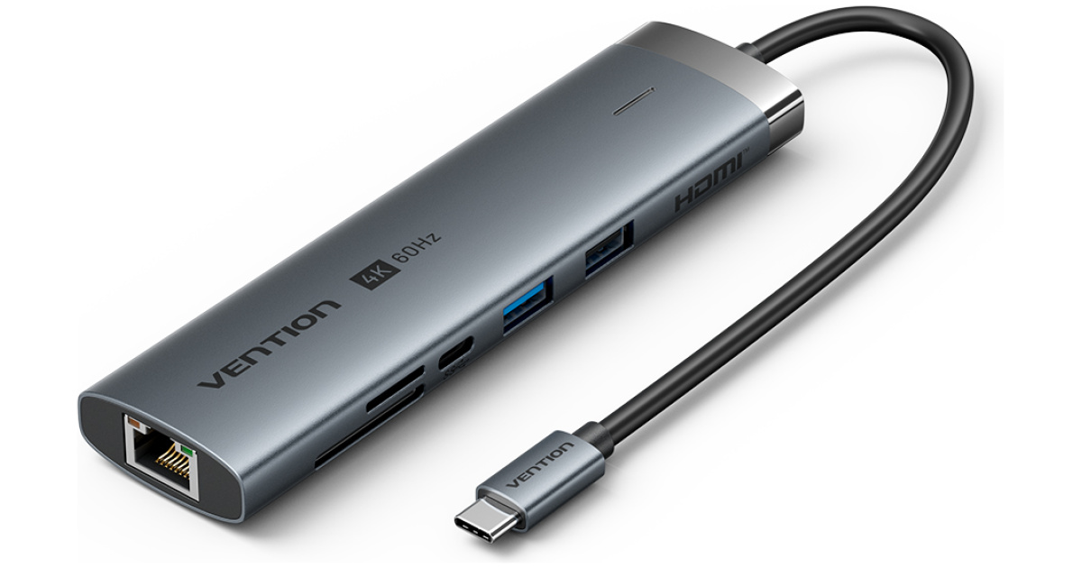 Vention HUB USB-C 1xUSB-C 3.2/USBA3.0/USBA2.0/HDMI 4K60Hz/RJ45/SD/3.5mm ...